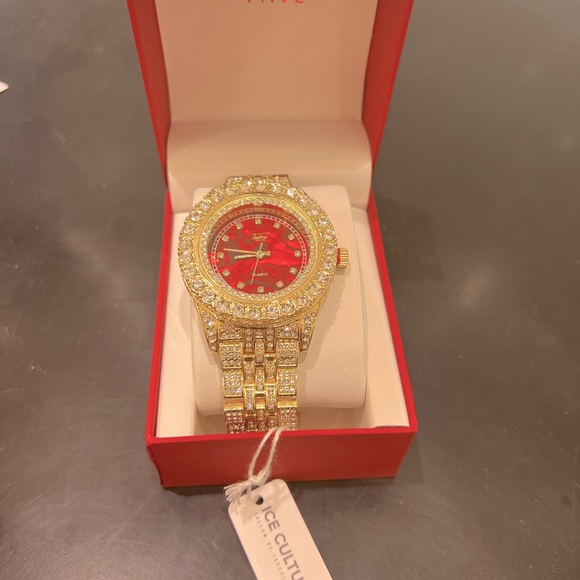 techno pave | Accessories | Mens Goldred Stoned Bling Watch | Poshmark